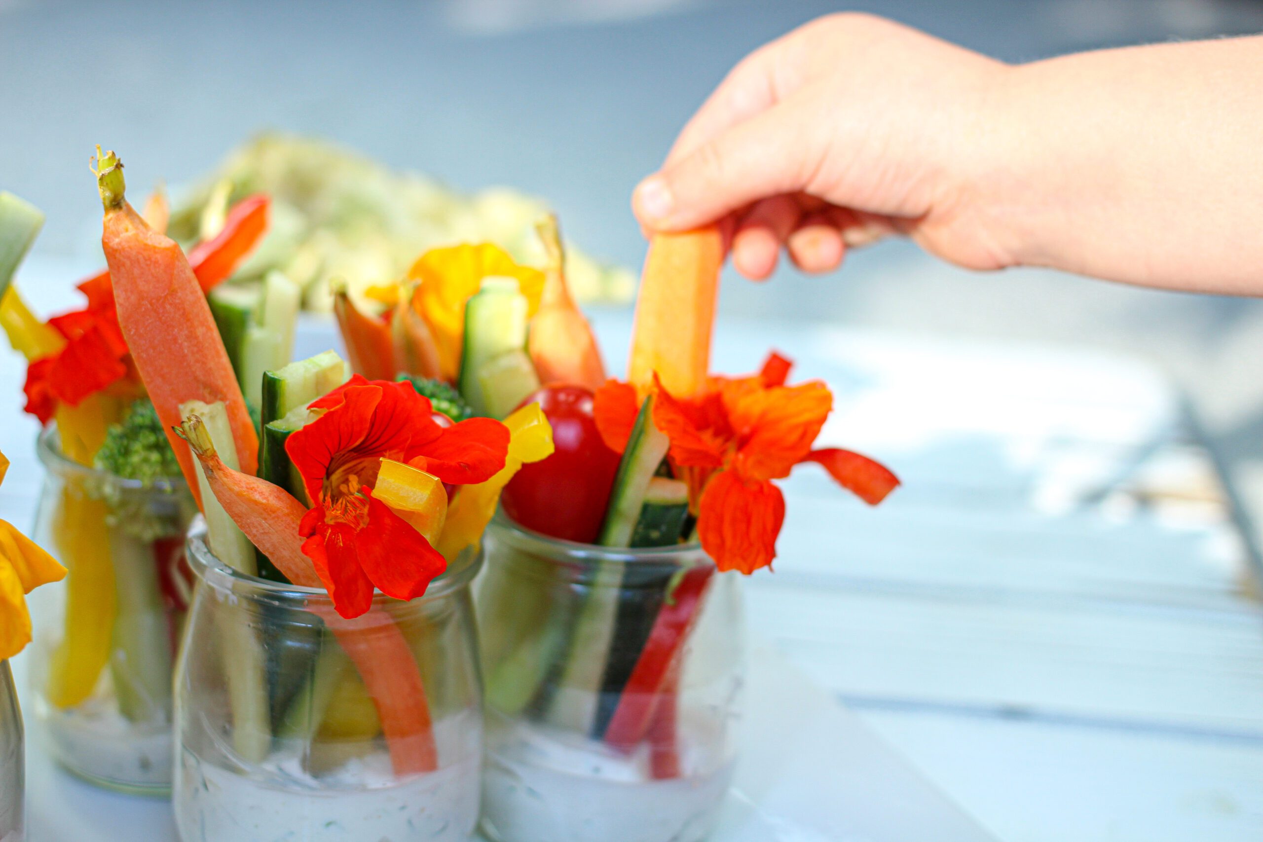 Beautiful Party Vegetable Cups with Vegan Dill Garlic Dip - Susan Cooks ...